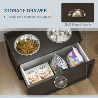 PawHut Stainless Steel Raised Dog Bowl w/ 21L Storage Drawer, for Large ...