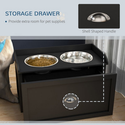 PawHut Stainless Steel Raised Dog Bowl w/ 21L Storage Drawer, for Large ...
