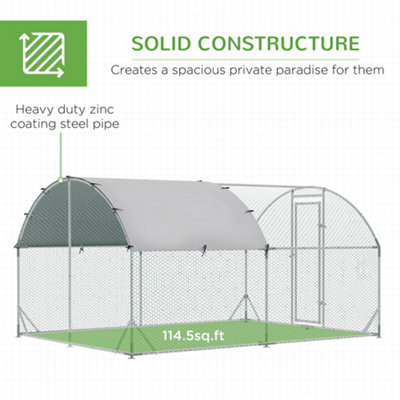PawHut Walk-In Chicken Run Galvanised Chicken Coop w/ Cover 2.8 x 3.8 x 2m