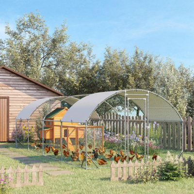PawHut Walk-In Chicken Run Galvanised Chicken Coop w/ Covers 7.6 x 2.8 x 2m