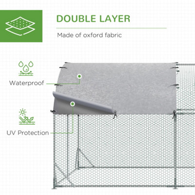 PawHut Walk-In Chicken Run Galvanised Chicken Coop w/ Covers 7.6 x 2.8 x 2m