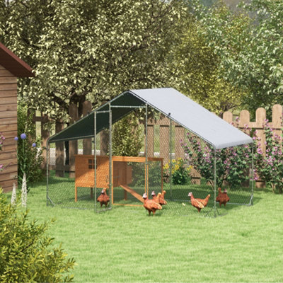 PawHut Walk In Chicken Run Large Galvanised Chicken Coop w/ Cover 3 x 1 ...