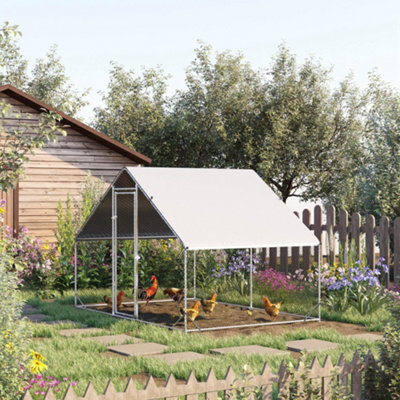 PawHut Walk In Chicken Run Large Galvanized Chicken Coop w/ Cover 3 x 2 ...