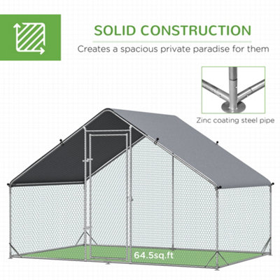 PawHut Walk In Chicken Run Large Galvanized Chicken Coop w/ Cover 3 x 2 ...