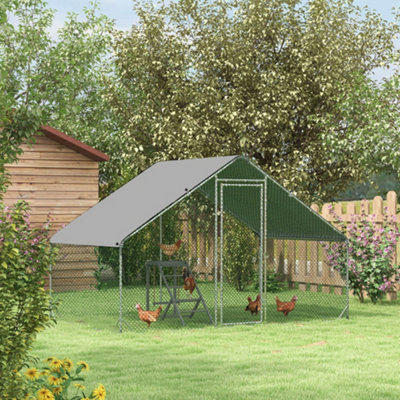 PawHut Walk In Chicken Run Large Galvanized Chicken Coop w/ Cover 3 x 2 ...