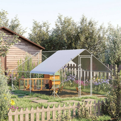 PawHut Walk In Chicken Run Large Galvanized Chicken Coop w/ Cover 3 x 4 ...