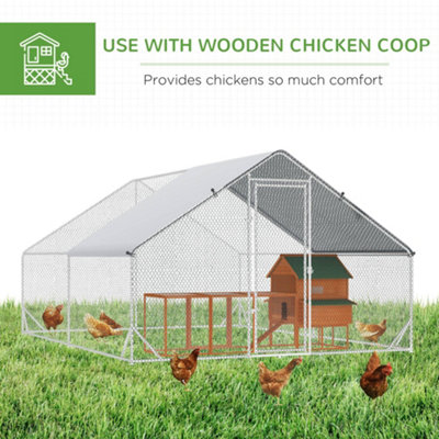 PawHut Walk In Chicken Run Large Galvanized Chicken Coop w/ Cover 3 x 4 ...