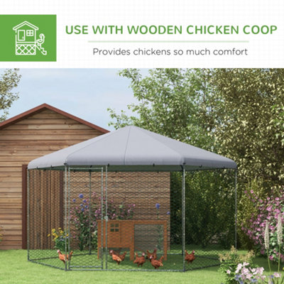 PawHut Walk-in Chicken Run w/ Cover, for 10-15 Chickens, Hens, Rabbits ...