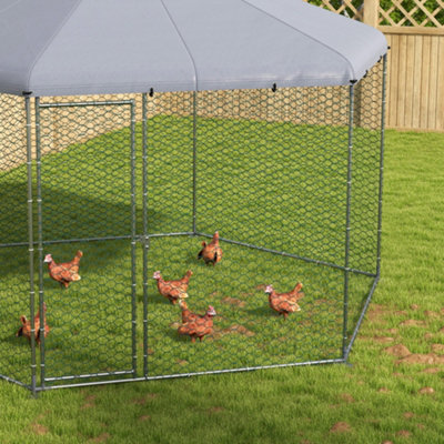PawHut Walk-in Chicken Run w/ Cover, for 10-15 Chickens, Hens, Rabbits ...