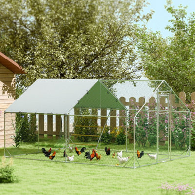 PawHut Walk in Chicken Run w/ Cover, Hanging Feeder, Perch for 12-18 ...