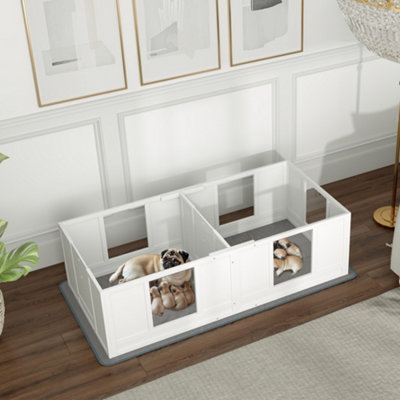 PawHut Whelping Box for Dogs with Whelping Pad, Two Room Design, 164 x 80cm