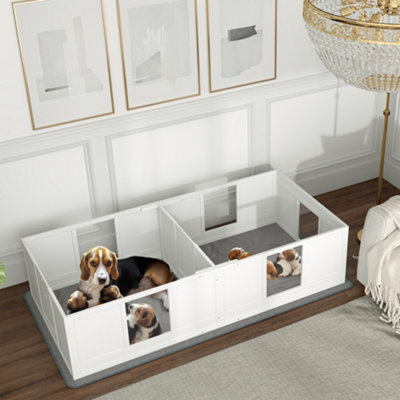 PawHut Whelping Box for Dogs with Whelping Pad, Two Room Design, 196 x 96cm