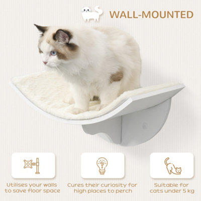 PawHut Wood Cat Shelves, Wall-Mounted Cat Shelter, Curved Kitten Bed, White