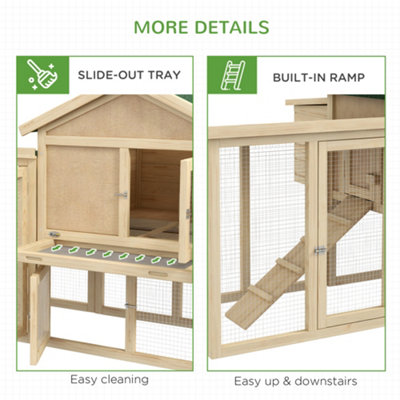 PawHut Wood Chicken Coop Hens Cage Poultry House with Nesting Boxes Run