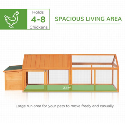 PAWHUT WOODEN CHICKEN RUN WITH NESTING BOX, OPENABLE ROOF, FOR 4-8 CHICKENS