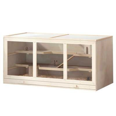 PawHut Wooden Hamster Cage Exercise Play House Pen with Tray Openable Top