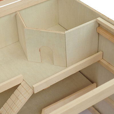 PawHut Wooden Hamster Cage, Exercise Play House Pen with Tray, Openable Top