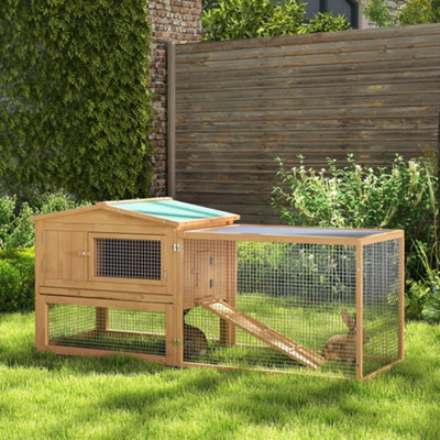 PawHut Wooden Rabbit Hutch Enclosure Run House 2 Tier Large Coop Run ...