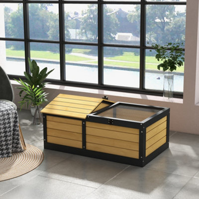 PawHut Wooden Tortoise House, Small Pet Reptile with Hide Shelter Den ...