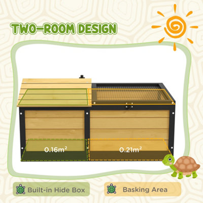 PawHut Wooden Tortoise House, Small Pet Reptile with Hide Shelter Den ...