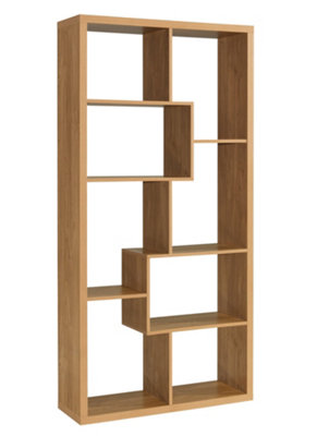 Paxton Natural Oak Multi-Level Wooden Shelving Unit, Asymmetrical Open ...