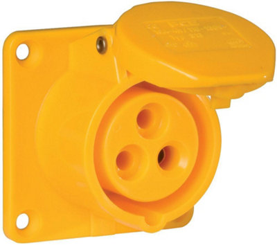 PCE - 16A, 110V, Panel Mount CEE Socket, 2P+E, Yellow, IP44