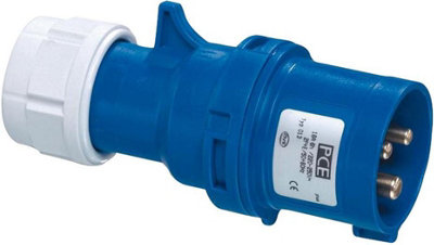 PCE - 16A, 230V, Cable Mount CEE Plug, 2P+E, Blue, IP44