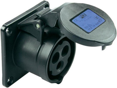 PCE - 16A, 230V, Panel Mount CEE Socket, 2P+E, Black, IP44