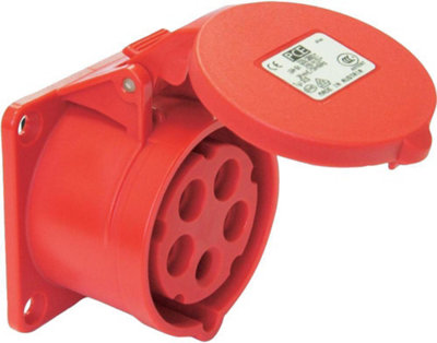 PCE - 32A, 400V, Panel Mount CEE Socket, 3P+N+E, Red, IP44 | DIY at B&Q