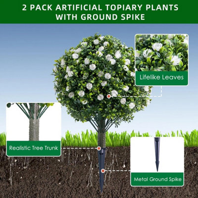 PE Leaf Artificial Topiary Trees 2 Pack UV Resistant Faux Plants