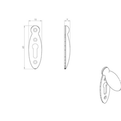 Pear Drop Shaped Lock Profile Escutcheon 60 x 18mm Polished Chrome Lock ...