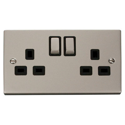 Pearl Nickel 2 Gang 13A DP Ingot Twin Double Switched Plug Socket ...