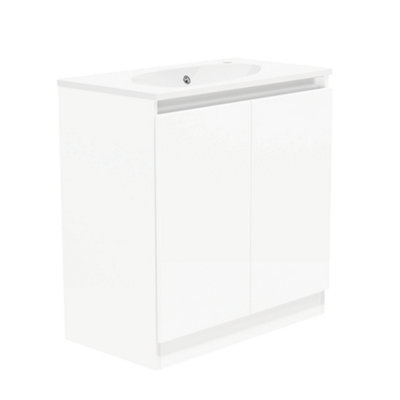 Pebble 600mm White Gloss Floorstanding Basin Unit complete with Basin
