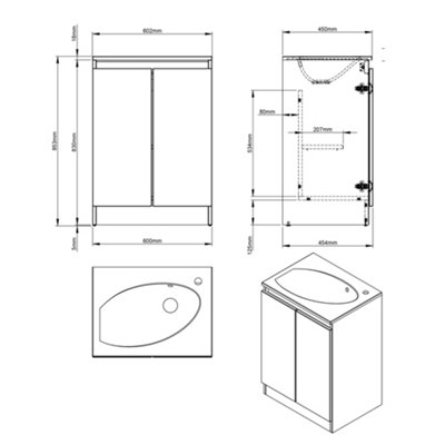 Pebble 600mm White Gloss Floorstanding Basin Unit complete with Basin