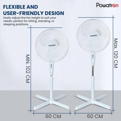 Pedestal Fan 16 Inch Oscillating Electric 3-Speed Cooling, Adjustable ...