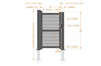Pedestrian Gate 1000x2000mm Black - Horizontal Solid Infill and Flat Top
