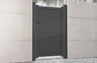 Pedestrian Gate 1200x1600mm Grey - Diagonal Solid Infill and Flat Top