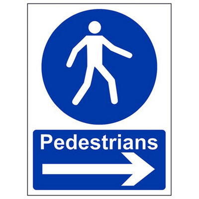 Pedestrians Arrow RIGHT Public Safety Sign - Rigid Plastic - 150x200mm (x3)
