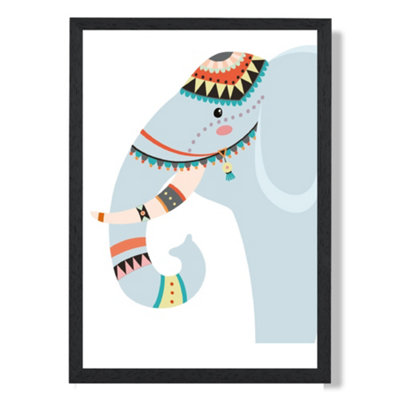 Peeking Elephant Tribal Animal Medium Poster with Black Hanger | DIY at B&Q
