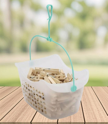 Peg Basket With Pegs 102 Traditional Wooden Laundry Pegs & Clear ...