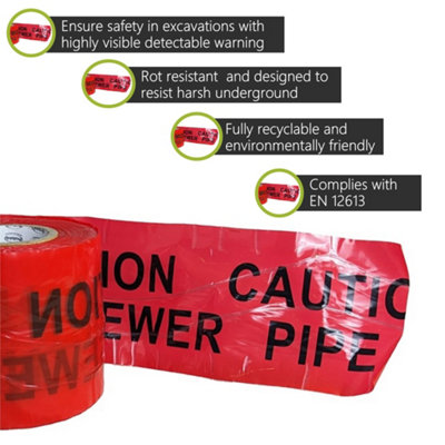 Pegdev - PDL - Detectable Underground Warning Tape 150mm (Sewer Pipe), Traceable Marker for ...