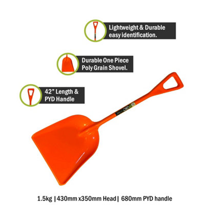 Pegdev - PDL - Durable One-Piece Poly Grain Shovel - Heavy Duty Orange ...