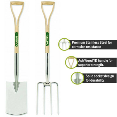 Pegdev PDL Premium Stainless Steel Garden Spade Fork Set Ash Wood Handles Tools for Soil