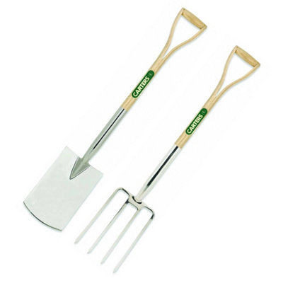 Pegdev PDL Premium Stainless Steel Garden Spade Fork Set Ash Wood Handles Tools for Soil