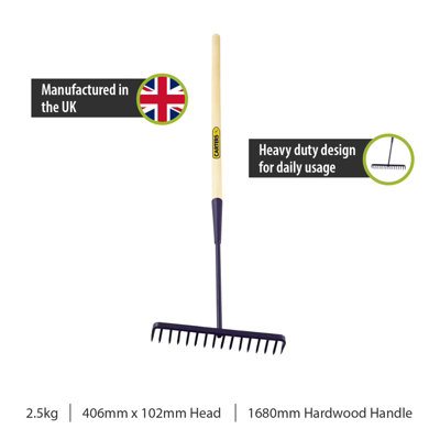 Pegdev - PDL - Tarmac Rake Wooden Handle - 16 Teeth Heavy Duty Design ...