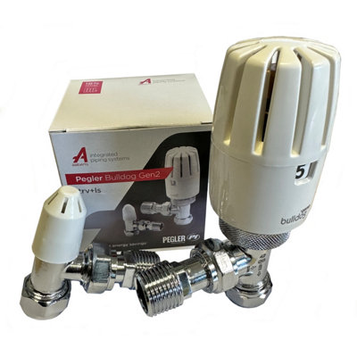 Pegler Bulldog 15mm Angled TRV Thermostatic Radiator Valve & Lockshield ...