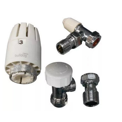 Pegler Bulldog 15mm Angled TRV Thermostatic Radiator Valve & Lockshield ...