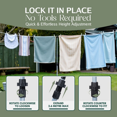 Pelle & Sol 2.2m Telescopic Washing Line Pole Heavy Duty Washing Line ...