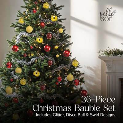 Pelle & Sol Christmas Bauble Set 36-Piece, Red-Gold Shatterproof ...