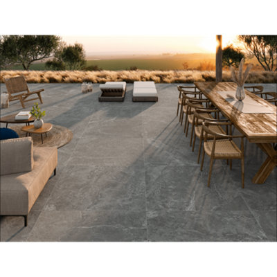 Pembery Anthracite Rectified Stone Effect 595mm x 1200mm Porcelain Wall ...
